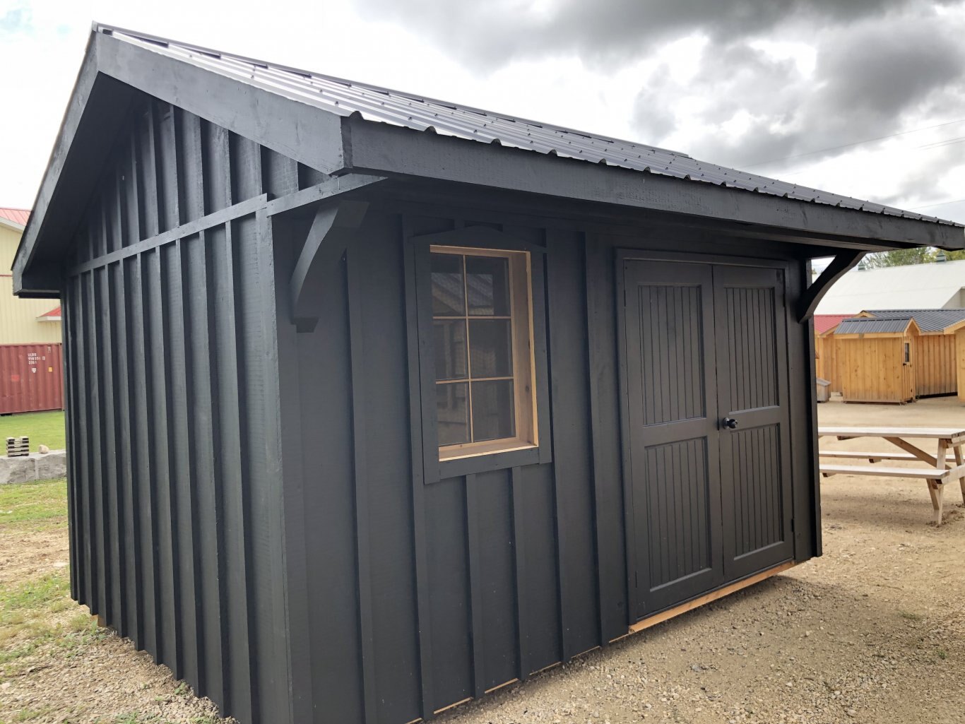 9x12 Wooden Pool Shed with 2-Foot Overhang | MS-9X12-OVERHANG-STAINED ...