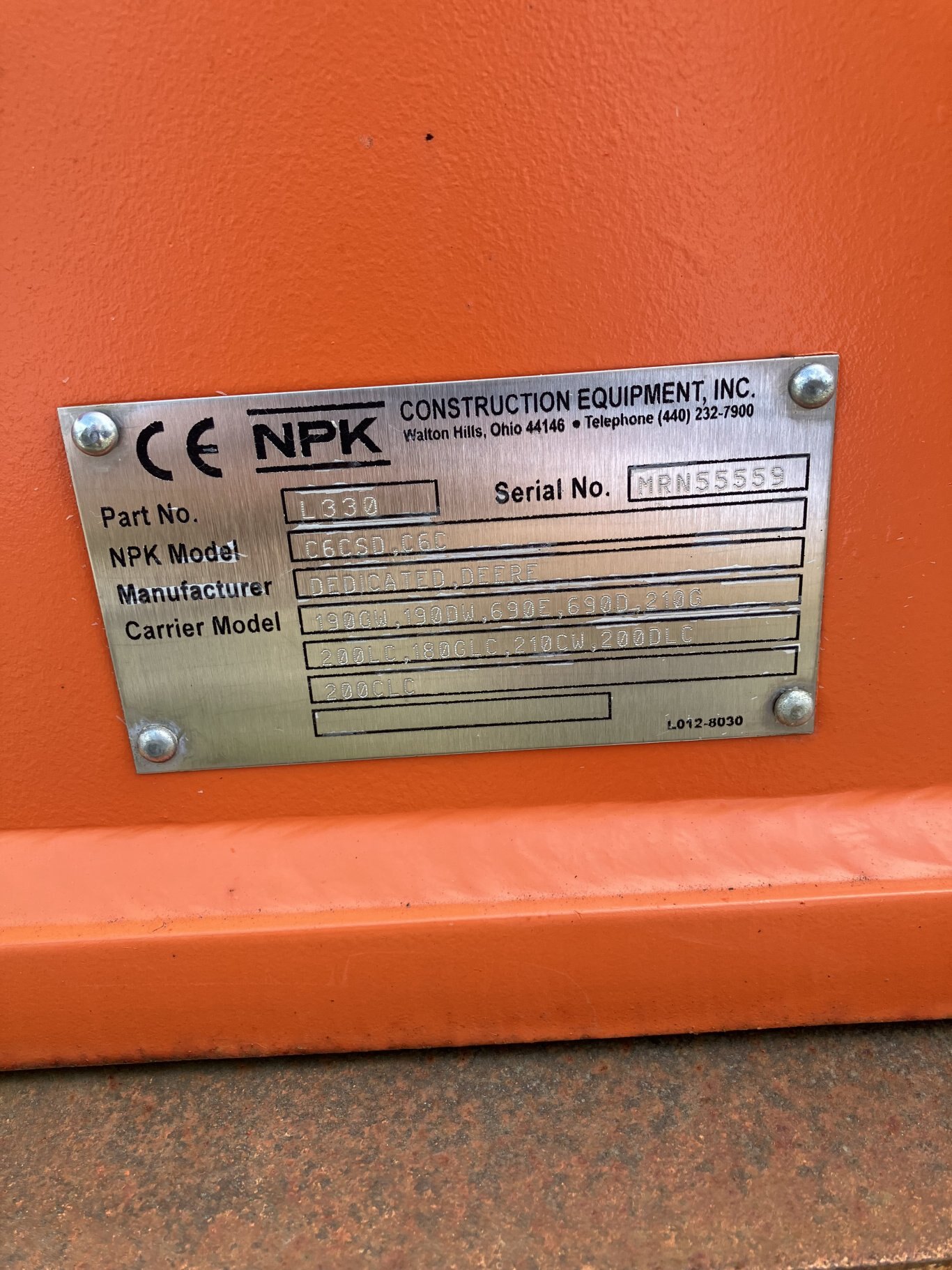 NPK C6C PLATE COMPACTOR FOR DEERE | 999999 | Home | Oliveira Equipment ...